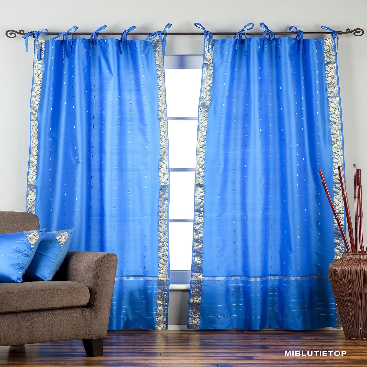 Tie Top Sheer Sari Curtains 80" W X 120" L matching tiebacks ...