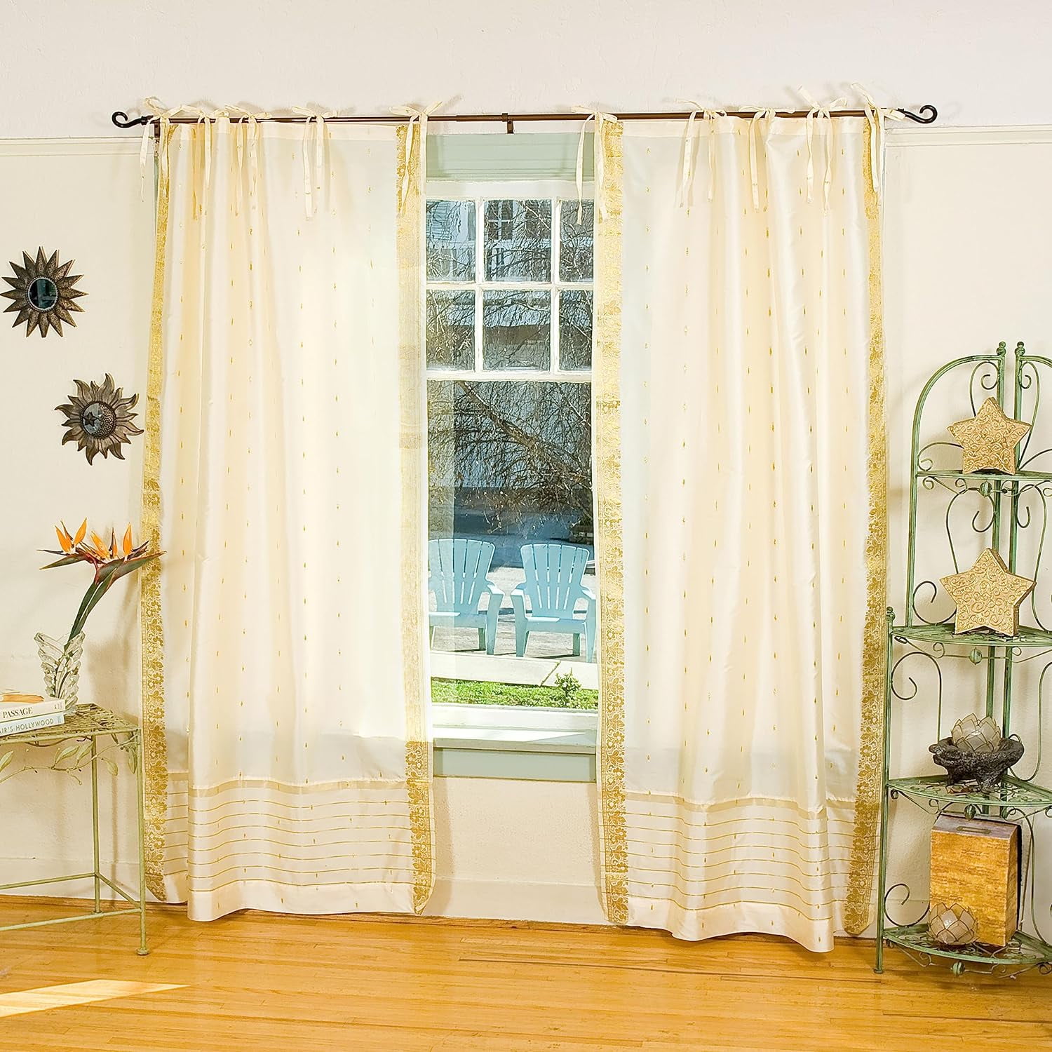 Tie Top Sheer Sari Curtains 80" W X 120" L matching tiebacks ...