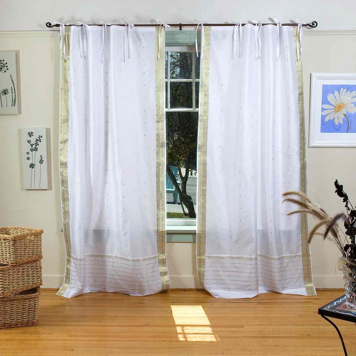 Tie Top Sheer Sari Curtains 80"W x 120"L matching tiebacks- Handcrafted ...