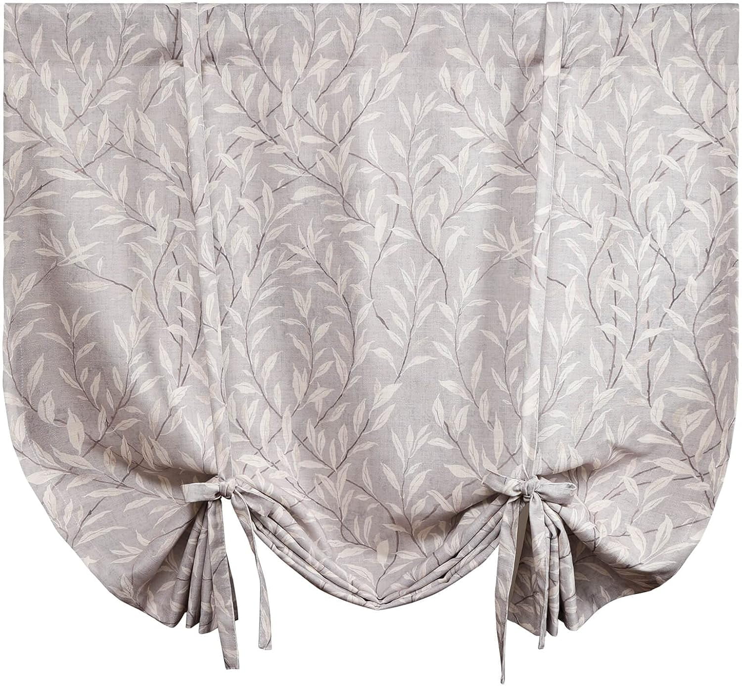 Tie Up Curtain for Window, Grey Leaf Print Adjustable Balloon Valances ...