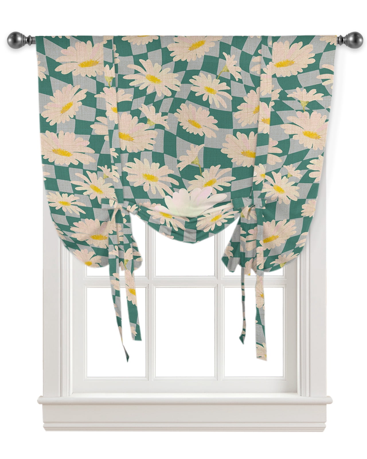 Tie Up Curtains For Windows Hand Drawn Watercolor White Daisy Green ...