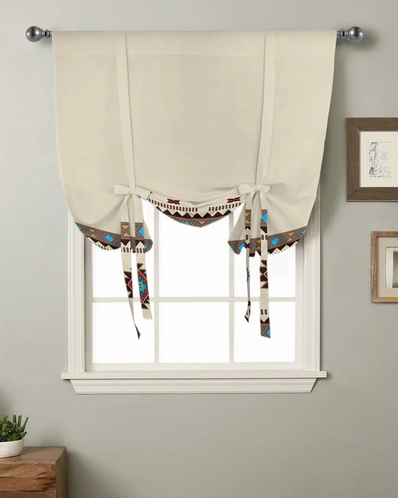 Tie Up Curtains Indian Geometry Graphics Kitchen Short Window Curtain ...