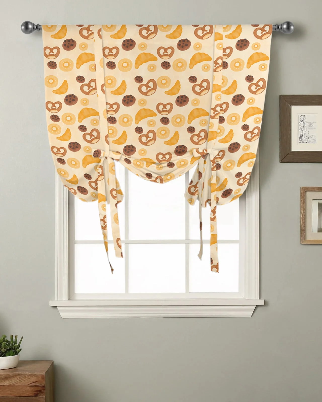Tie Up Curtains Kitchen Bread Donuts Retro Kitchen Short Window Curtain ...