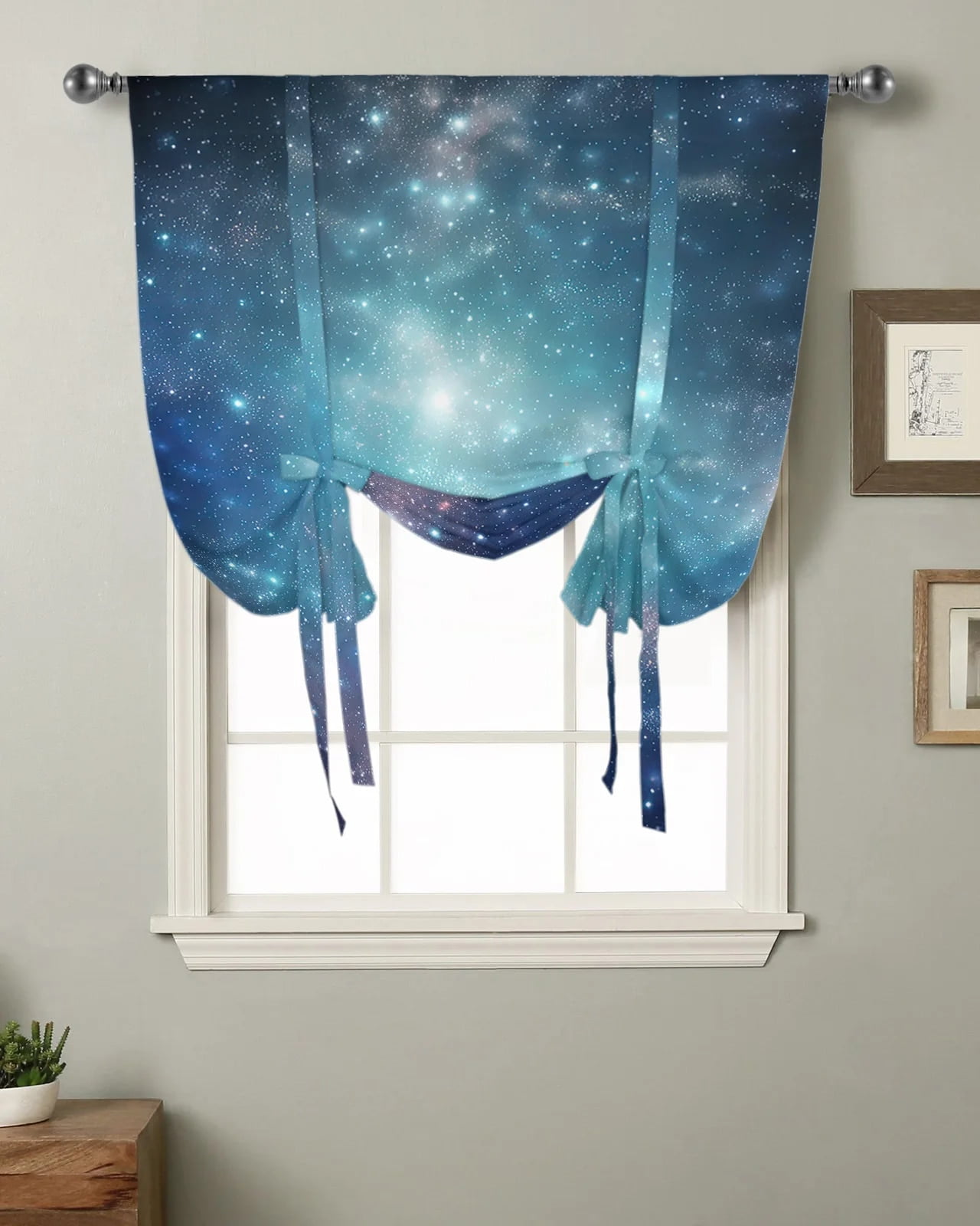 Tie Up Curtains Starry Sky Stars Milky Way Kitchen Short Window Curtain ...