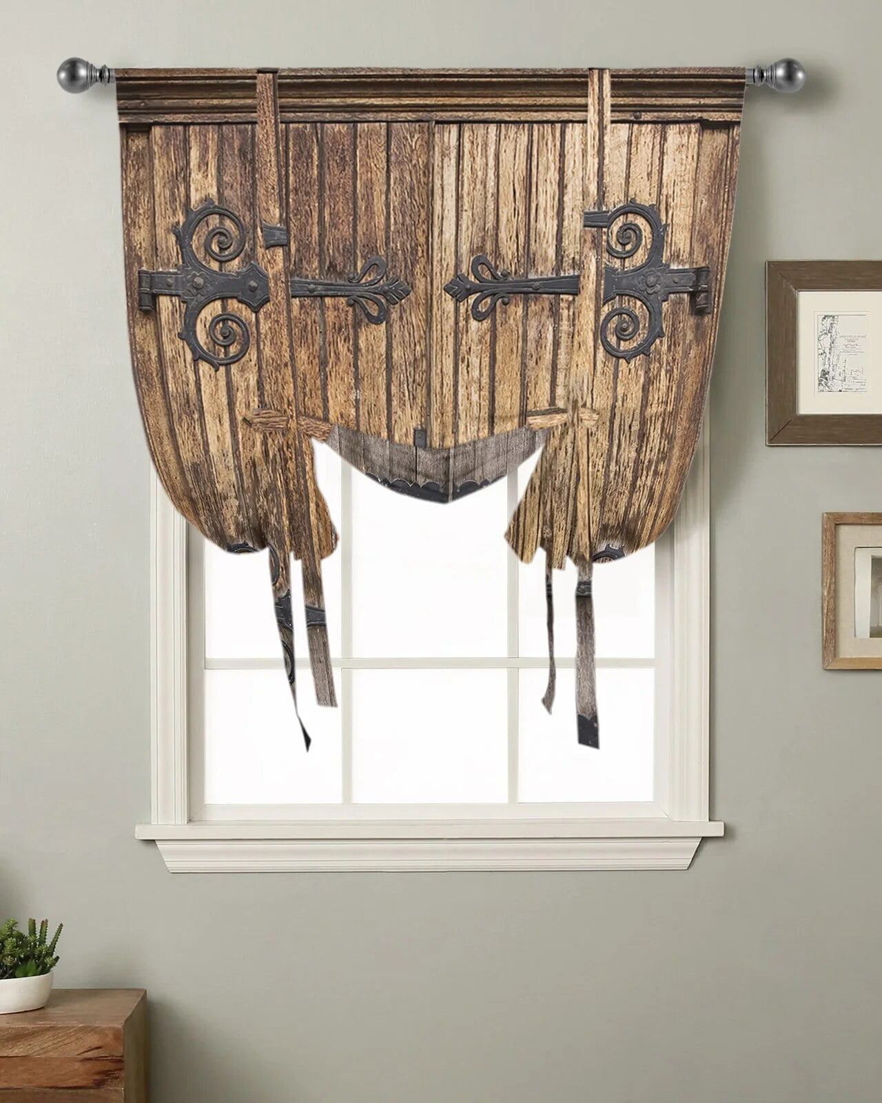 Tie Up Curtains Vintage Farm Wood Door Rustic Kitchen Short Window ...