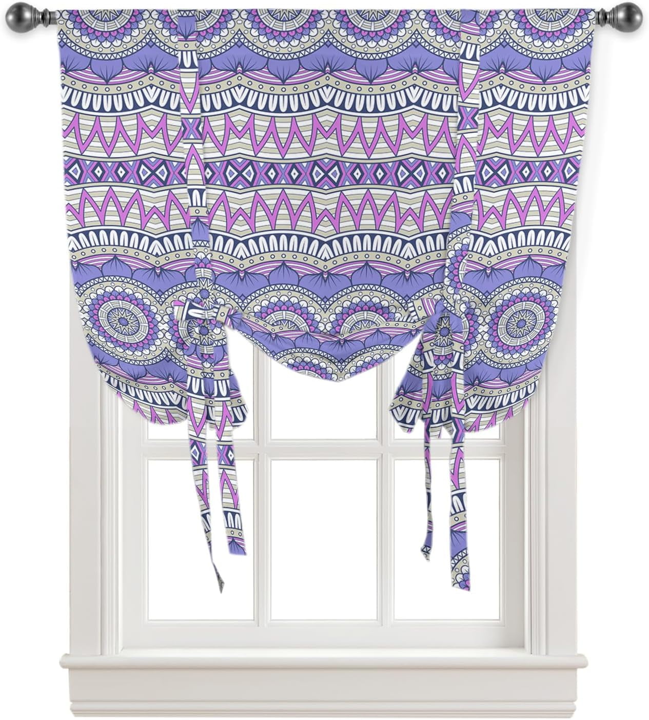Tie Up Curtains for Windows Classical Mandala Floral Valance Adjustable ...