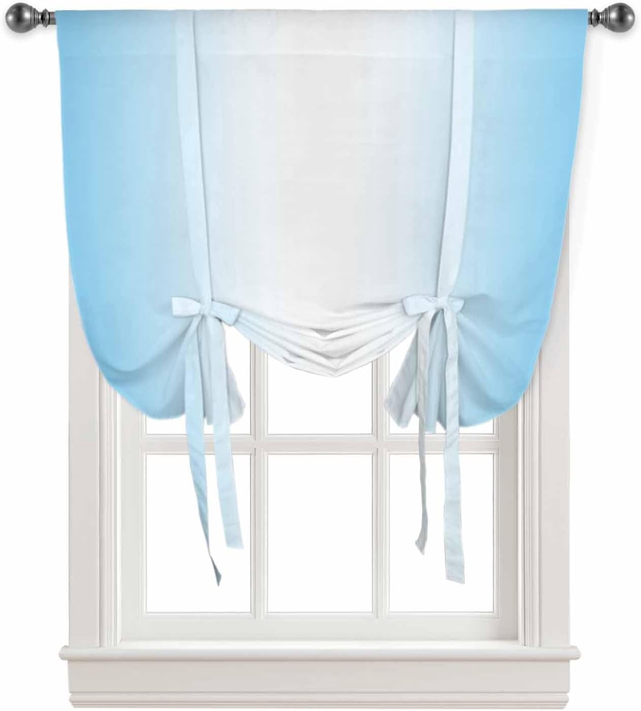 Tie Up Curtains for Windows Ombre White Teal Valance Adjustable Balloon ...
