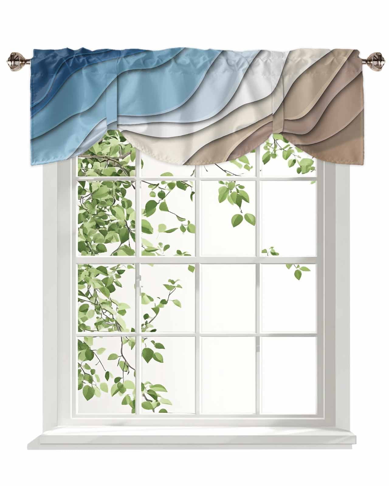 Tie Up Valance Curtain for Kitchen, Blue Gradient Abstract Geometric ...