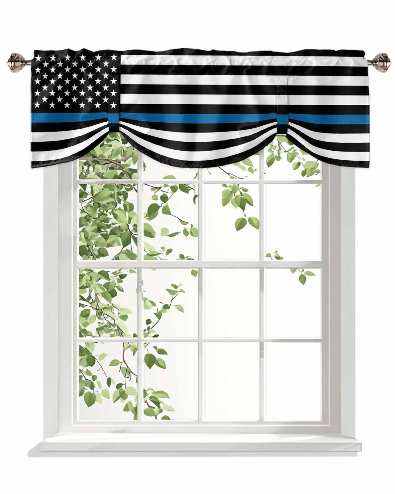 Tie Up Valance Curtain for Kitchen, USA Flag Independence Day Thin Blue ...