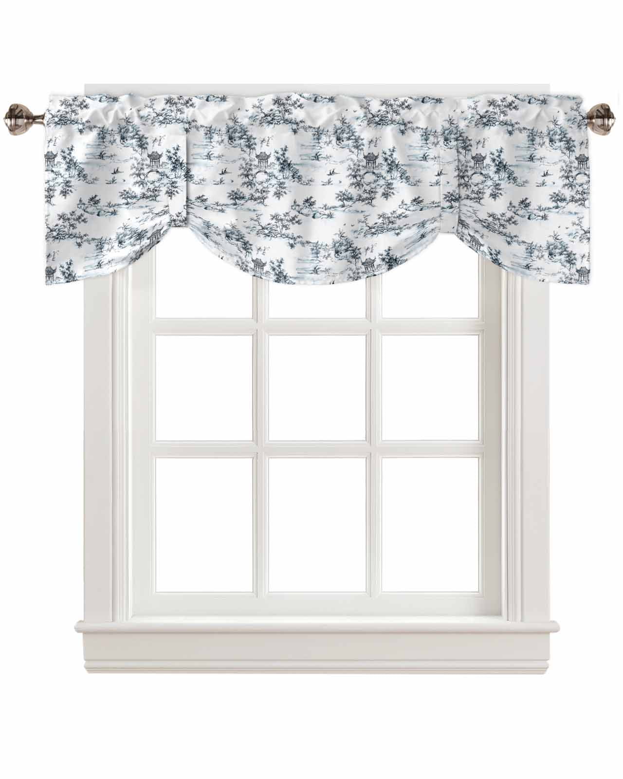 Tie Up Valance Curtain for Kitchen,Watercolor Blue Botanical Rod Pocket ...