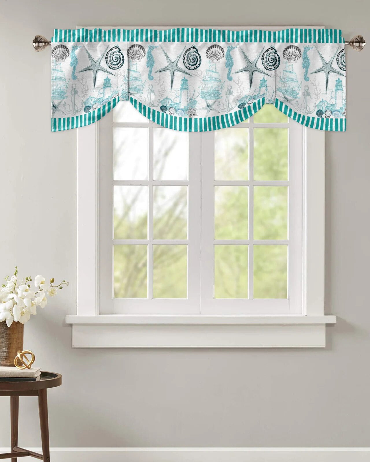 Tie Up Valance for Windows Marine Texture Shells StarLighthouse Anchor ...