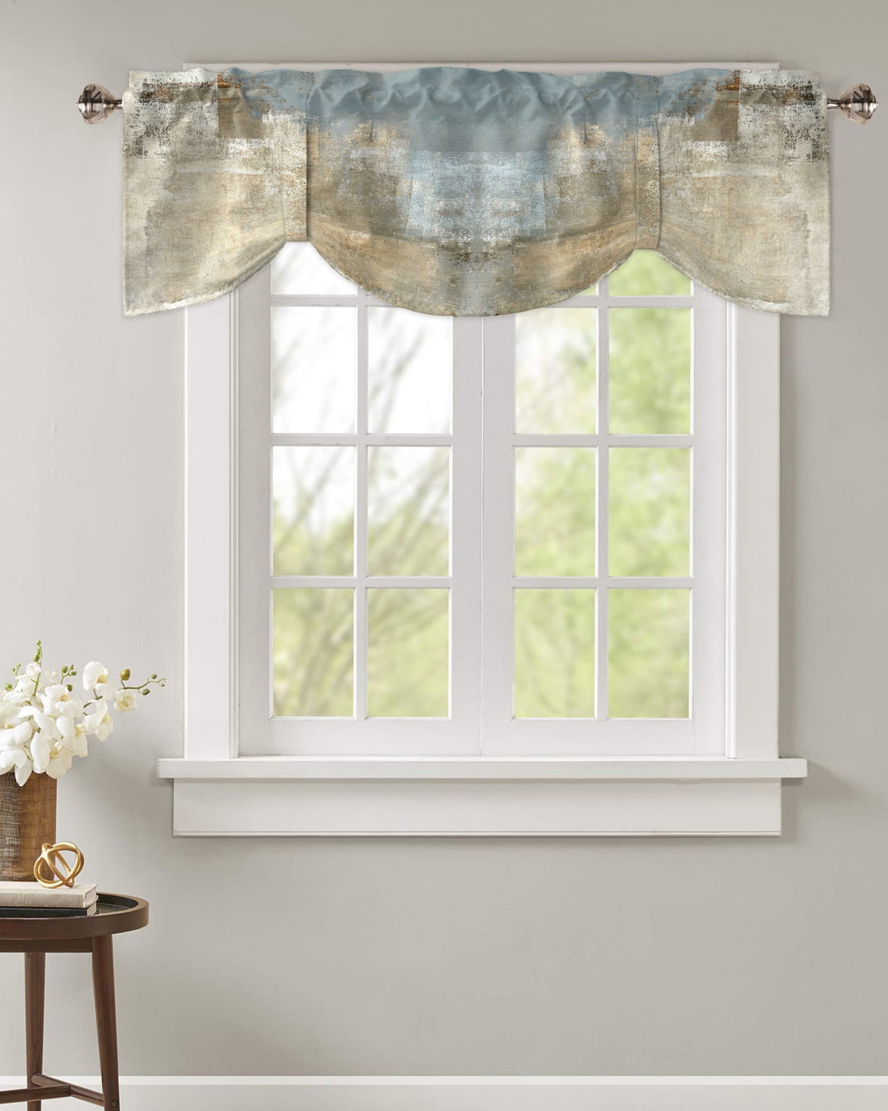 Tie Up Valance for Windows Retro Country Oil Painting Style Abstract Art Window Curtain Kitchen ...