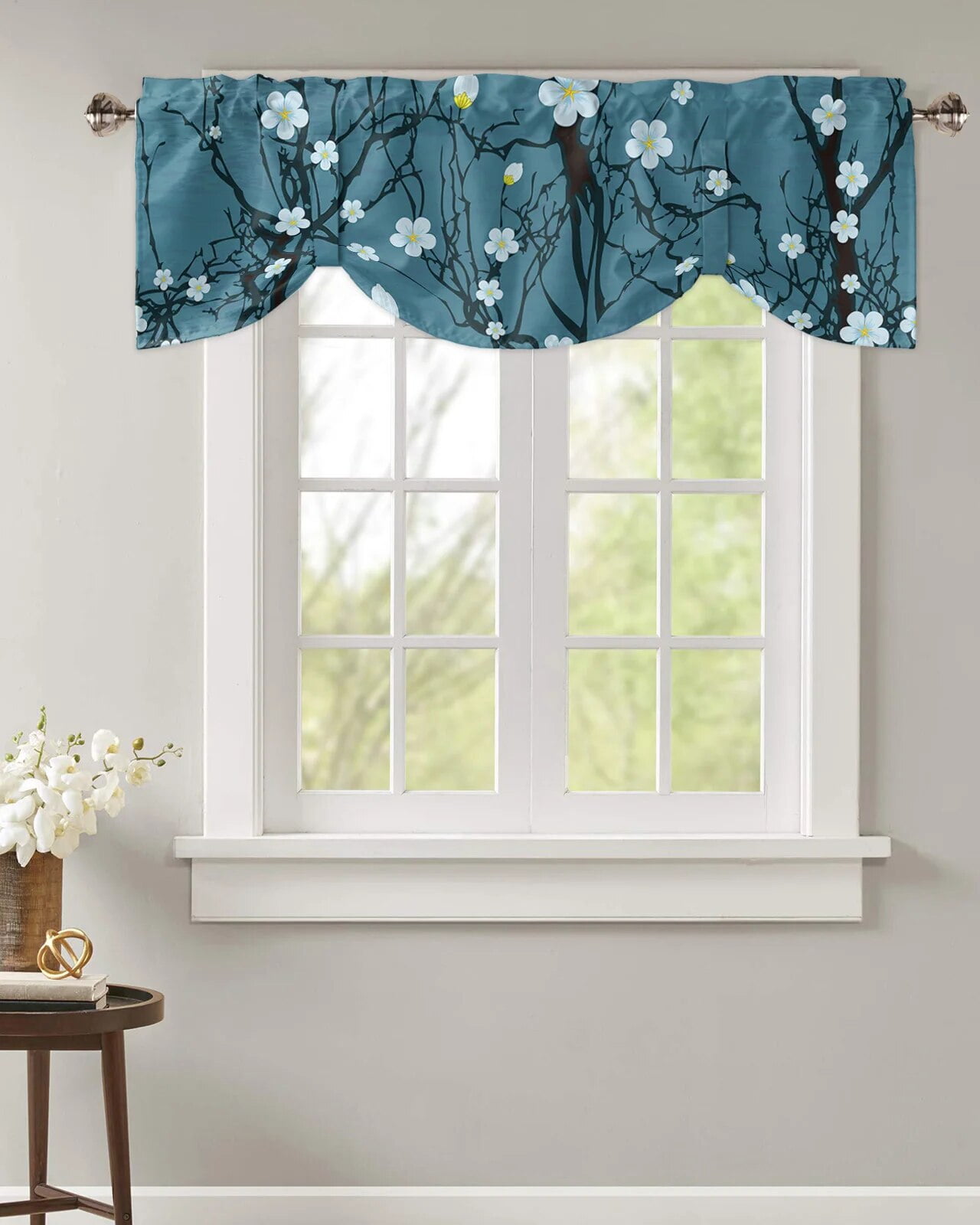 Tie Up Valance for Windows Sakura Flower Abstract Water Wave Window ...
