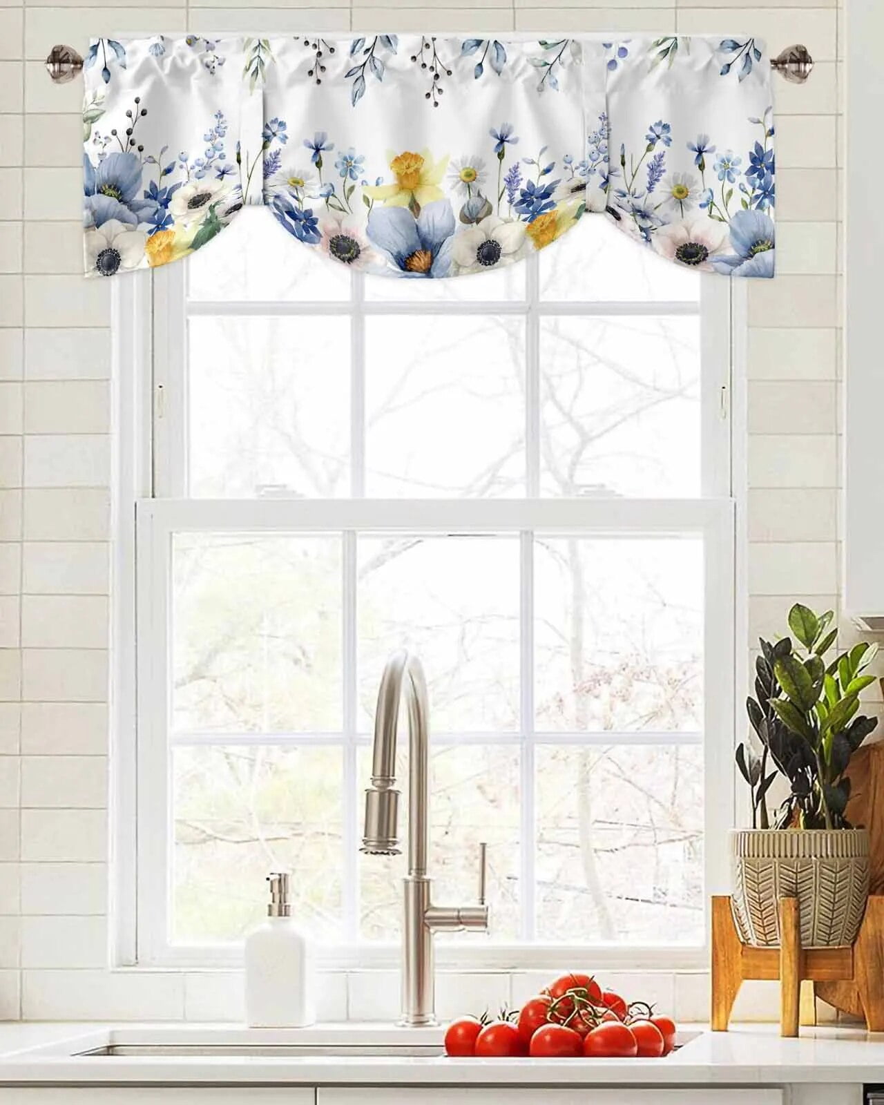 Tie Up Valance for Windows Spring Wildflower Tulip Flowers Leaves Short Window Curtain ...