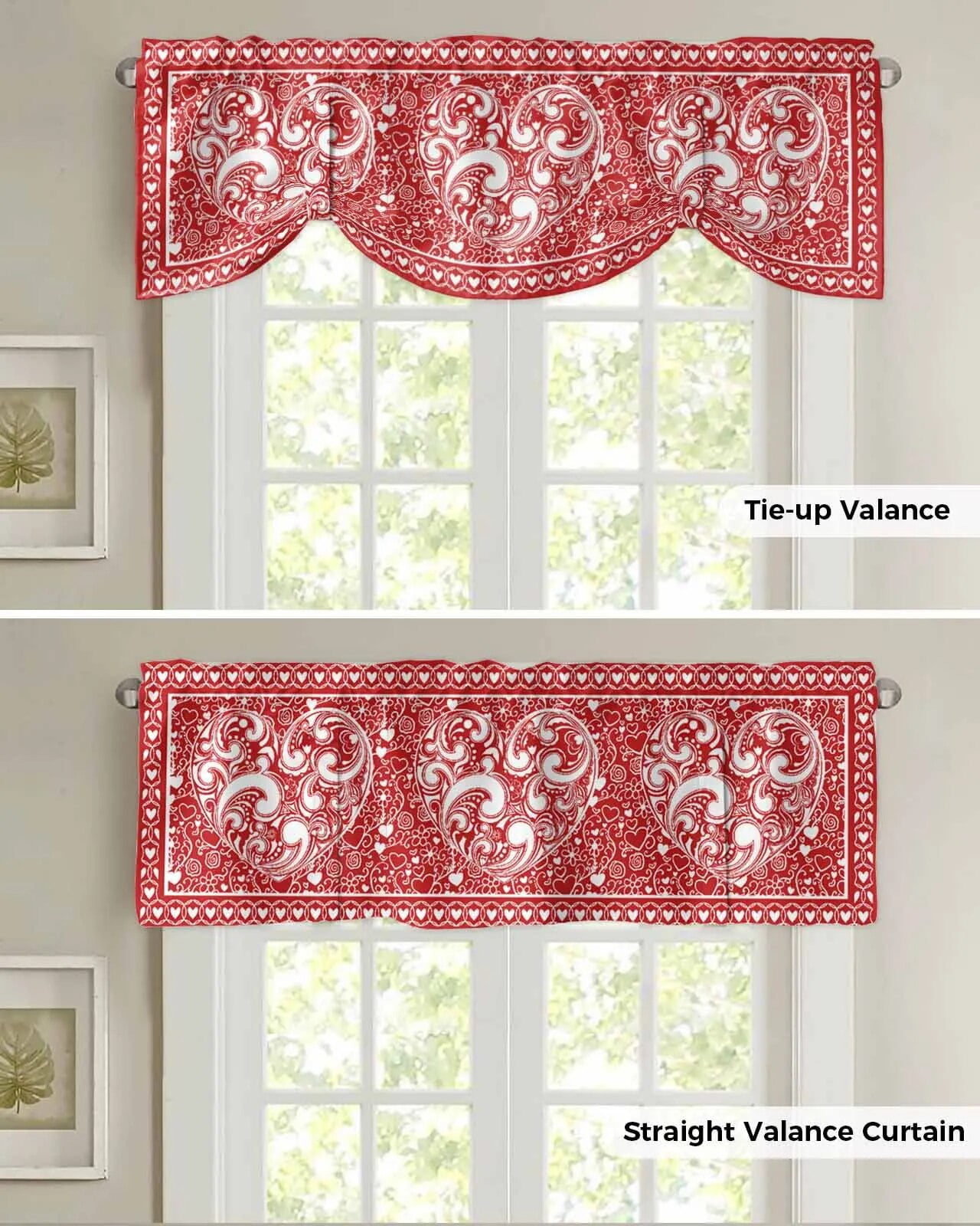 Tie Up Valance for Windows Valentine'S Day Love Eucalyptus Leaves ...