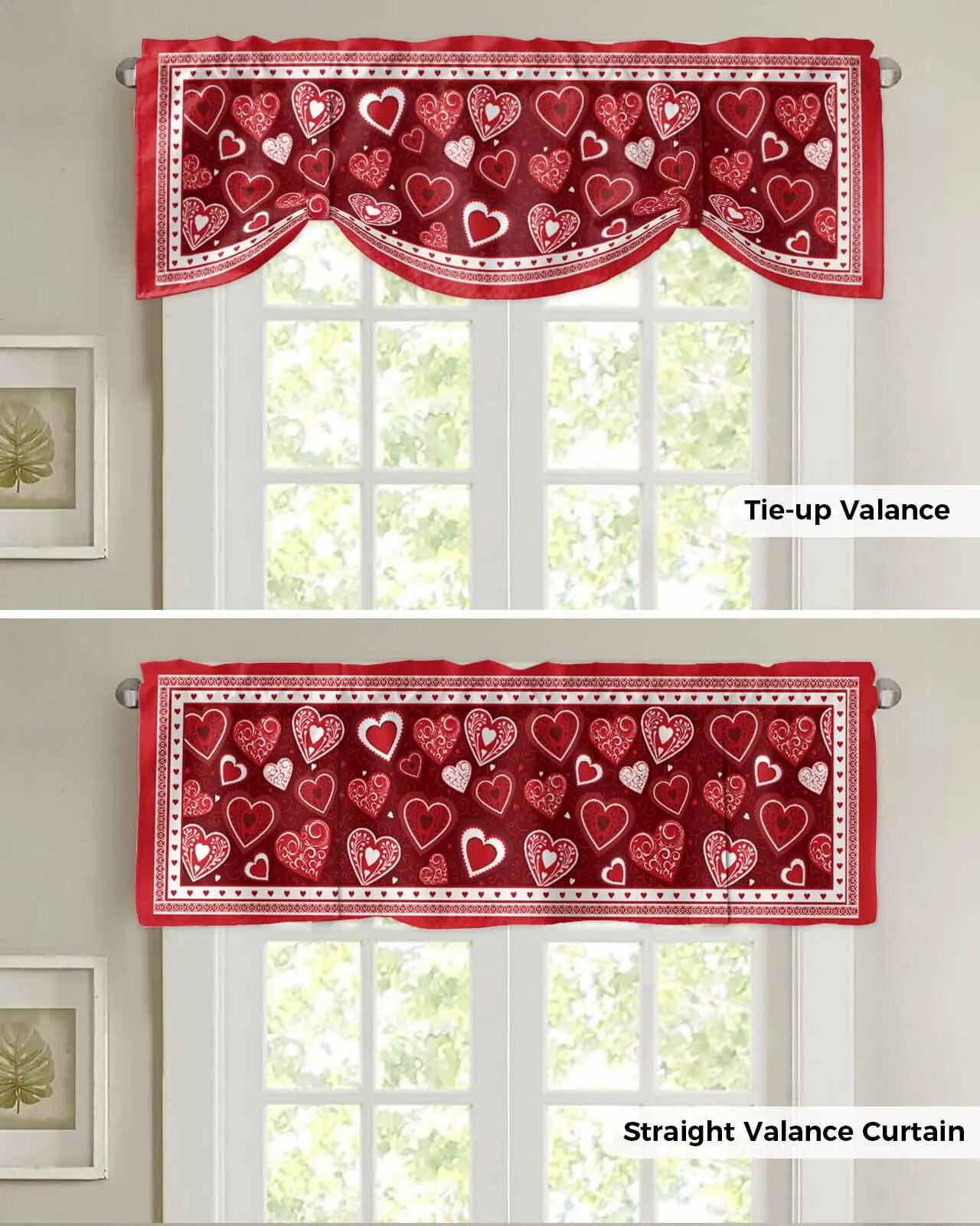 Tie Up Valance for Windows Valentine'S Day Love Eucalyptus Leaves ...