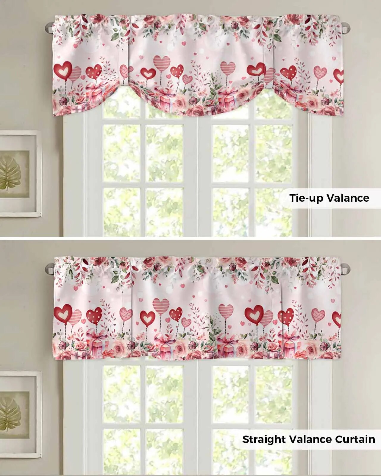 Tie Up Valance for Windows Valentine'S Day Love Eucalyptus Leaves ...