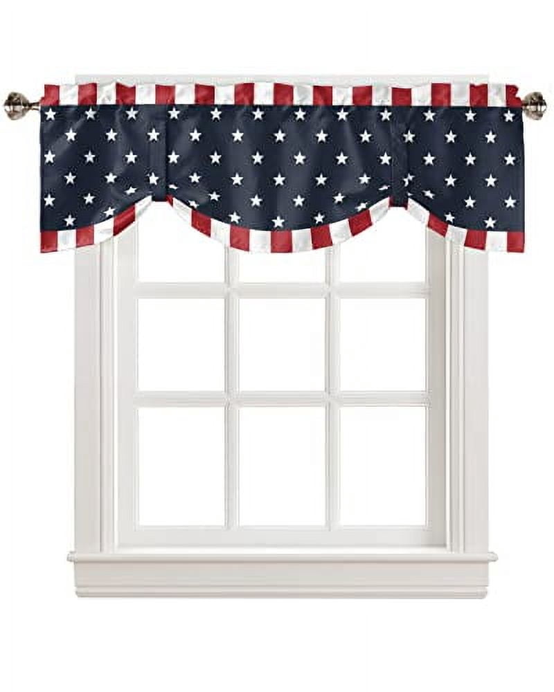 Tie Up Valance for Kitchen Windows Burgundy Red White Abstract Striped ...