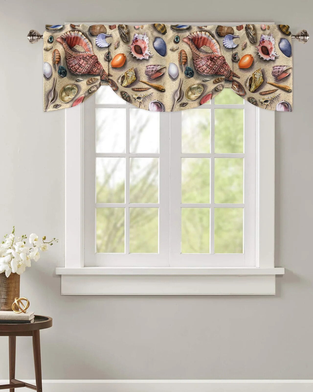 Tie Up Valance for Windows Antique Beach Conch Shells Kitchen Curtains Balcony Adjustable Roman ...