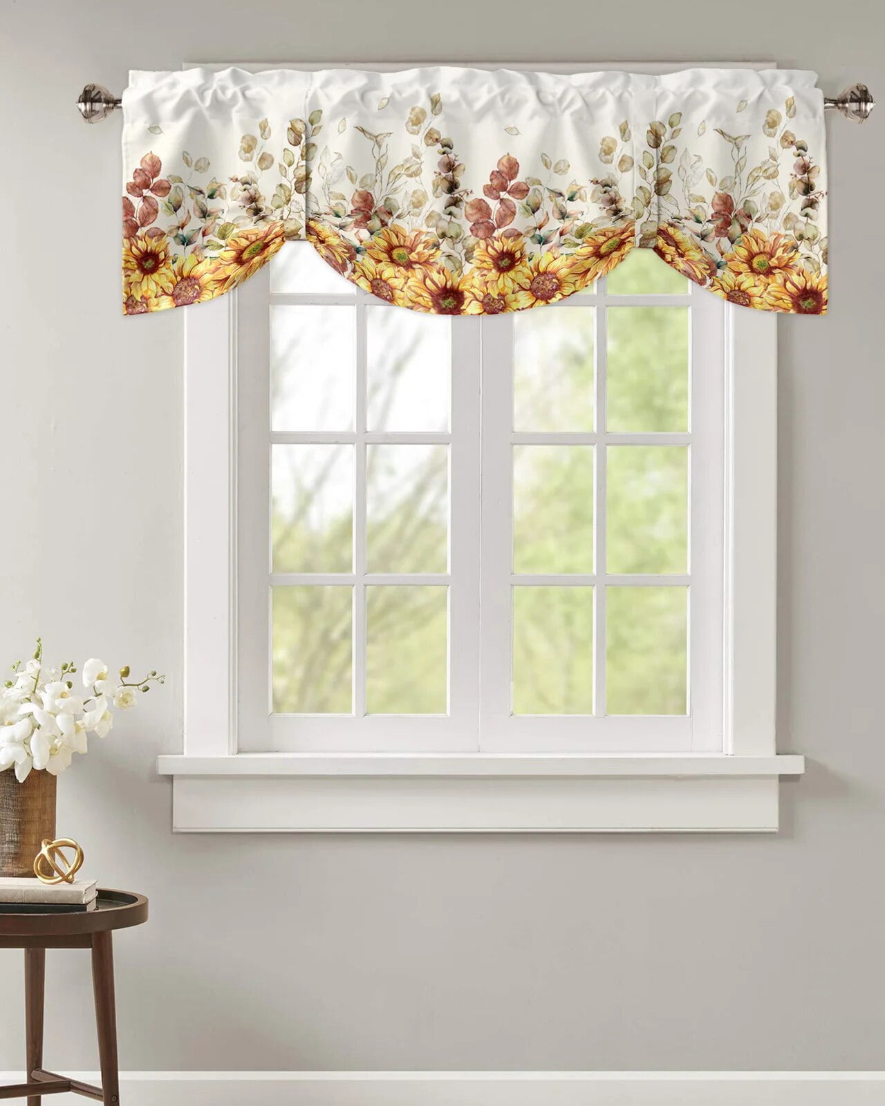 Tie Up Valance for Windows Autumn Farmhouse Sunflowers Short Window ...