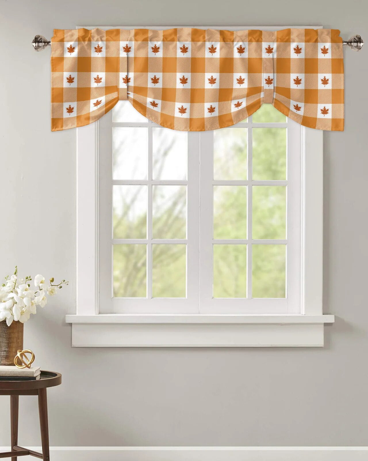 Tie Up Valance for Windows Autumn Maple Leaf Orange Lattice Window ...
