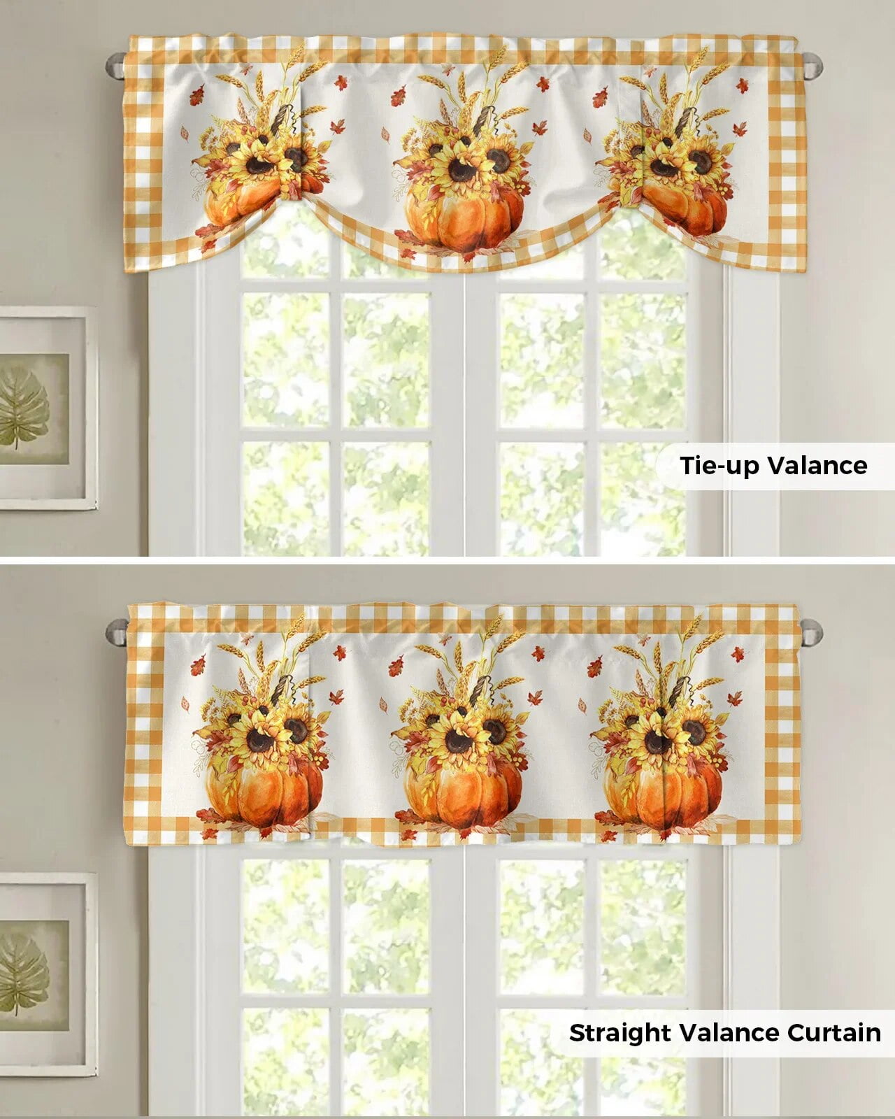 Tie Up Valance for Windows Autumn Pumpkin Sunflower Window Valance ...