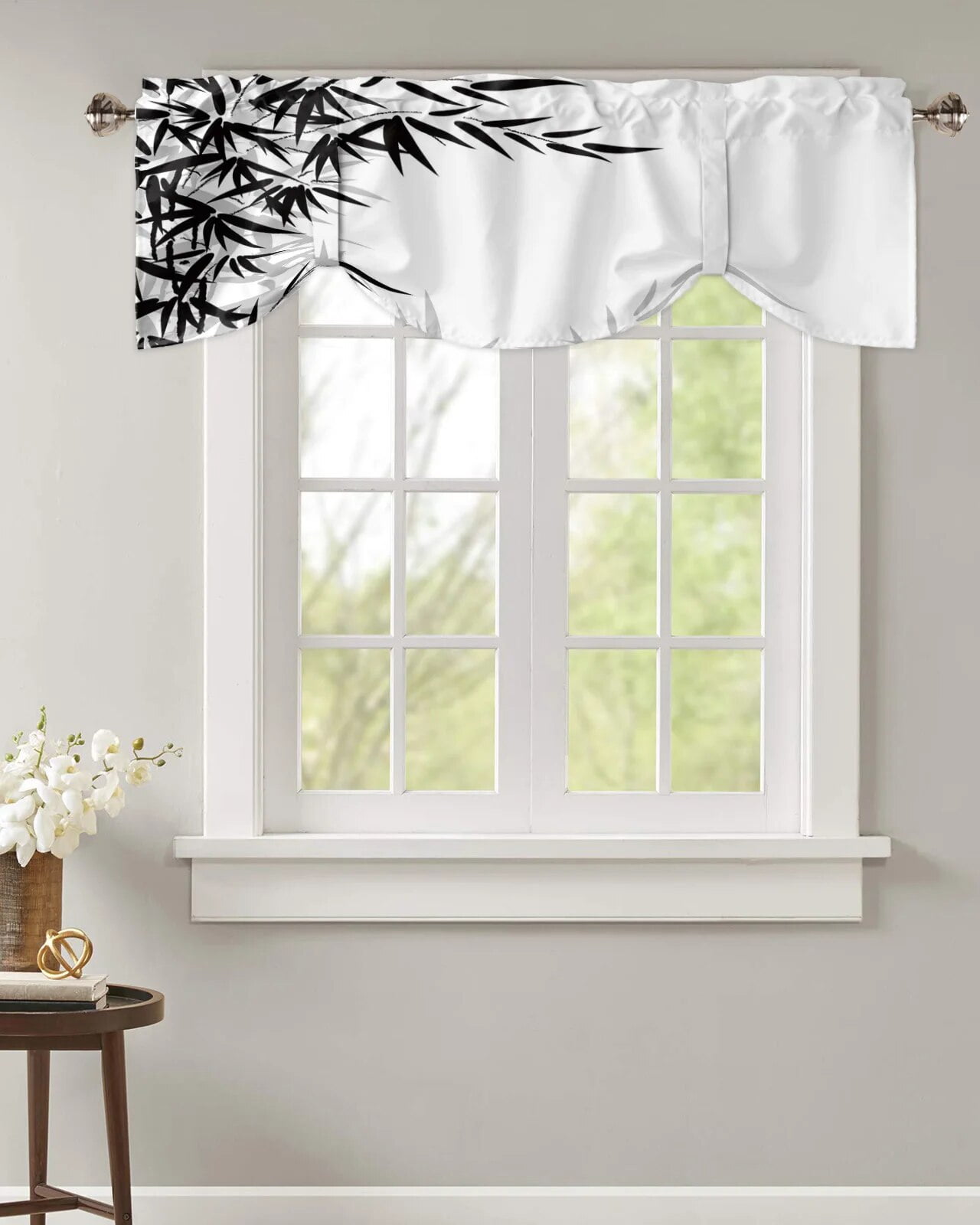 Tie Up Valance for Windows Black And White Bamboo Window Curtain ...