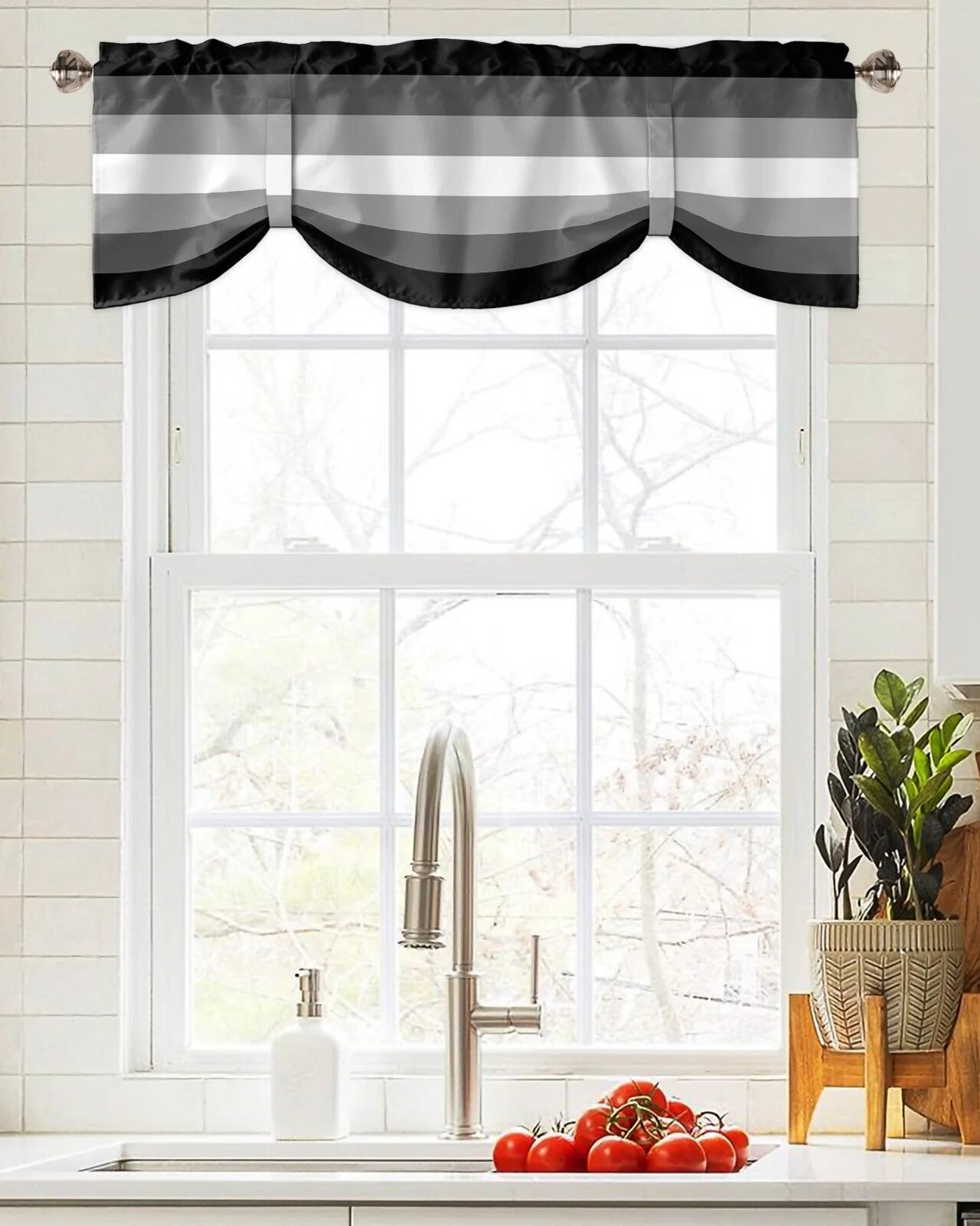 Tie Up Valance for Windows Black And White Gradient Stripes Window ...