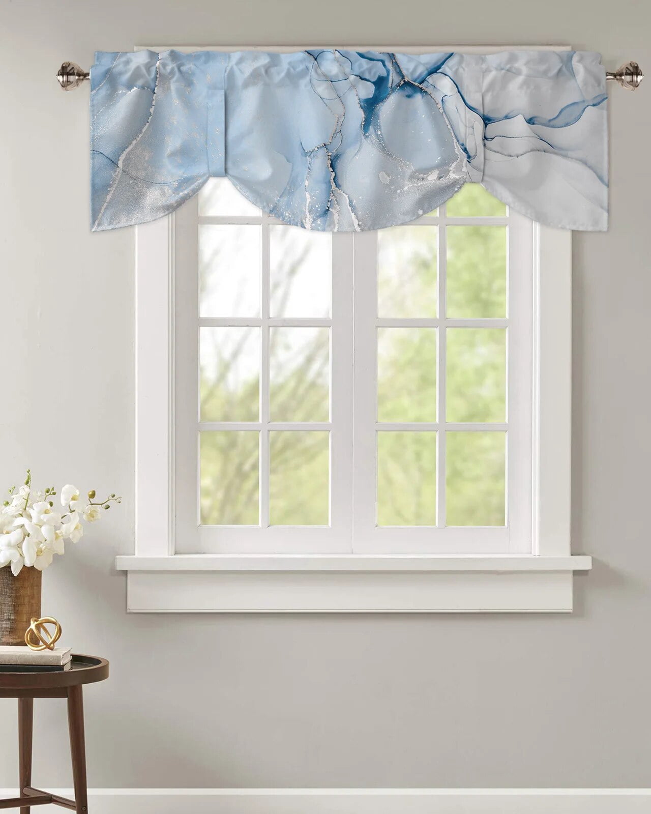 Tie Up Valance for Windows Blue Marble Texture Small Curtain Rod Pocket ...