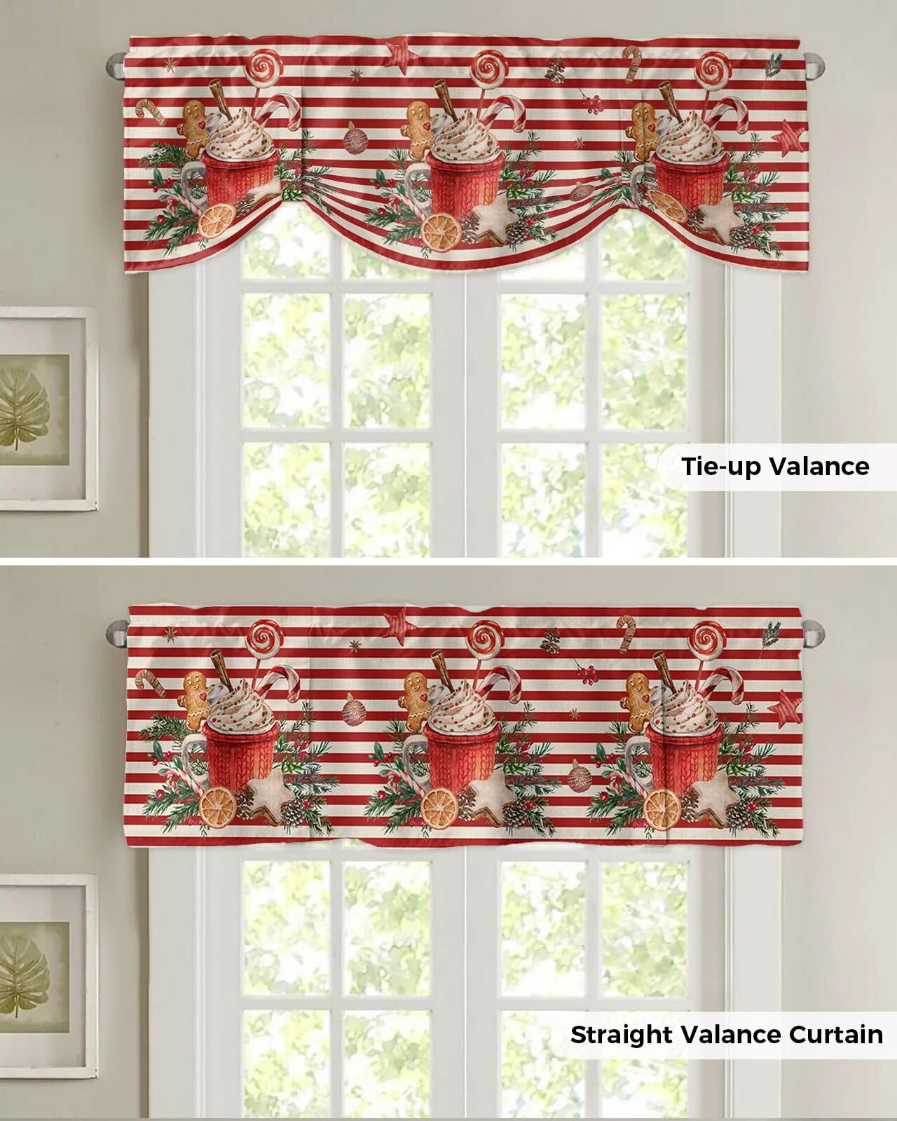 Tie Up Valance for Windows Christmas Gingerbread Man Pink Window ...