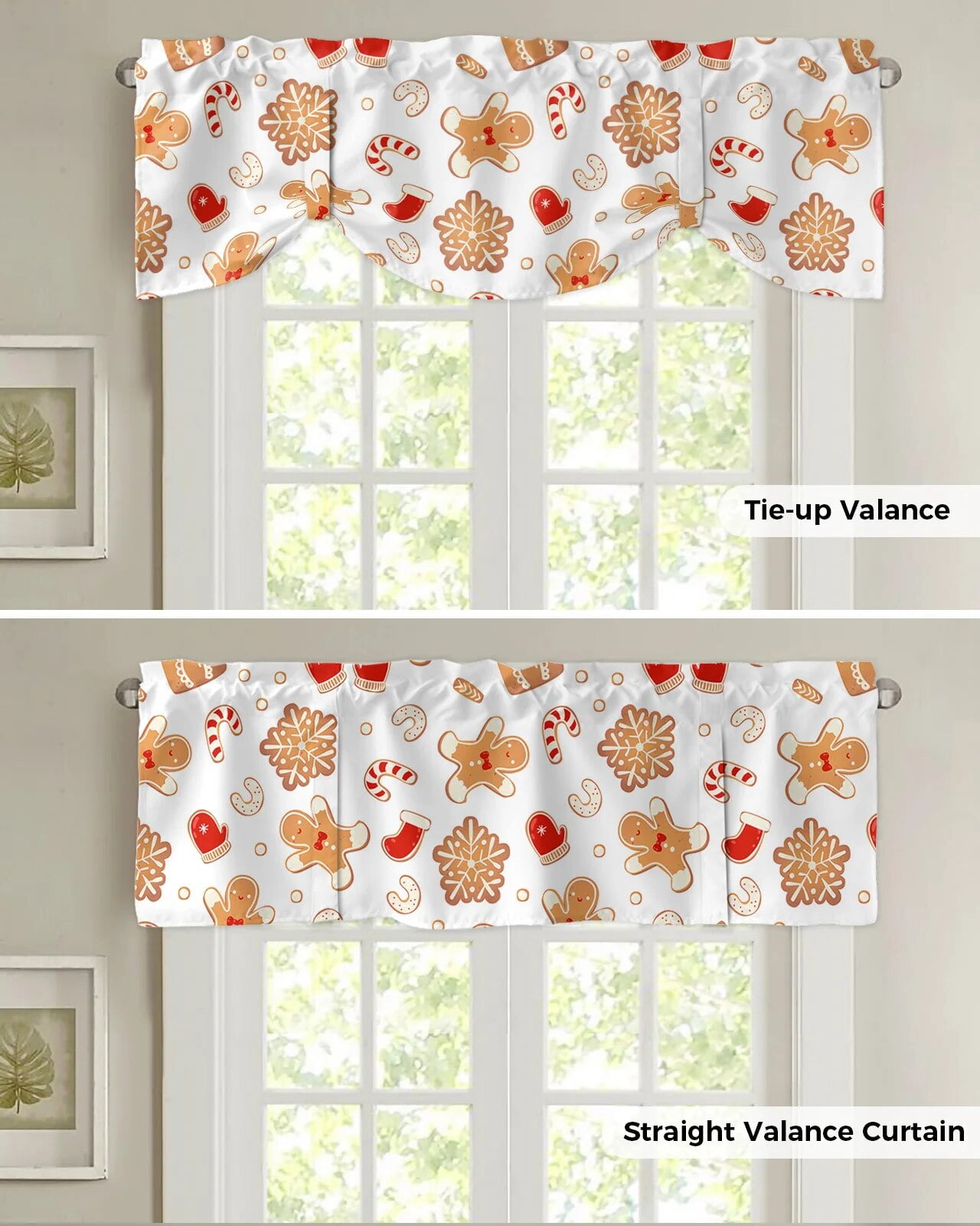 Tie Up Valance for Windows Christmas Gingerbread Man Snowman Window ...