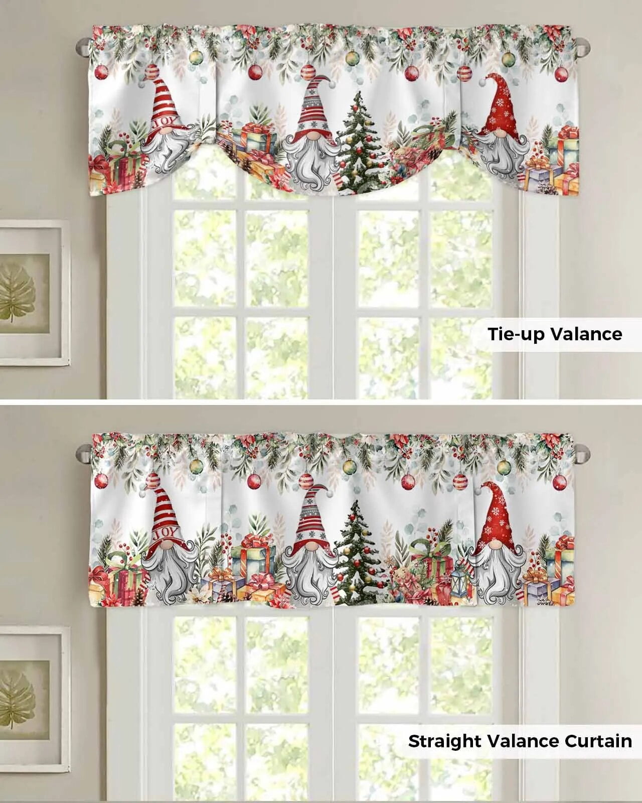 Tie Up Valance for Windows Christmas Gnome Snowflake Love Heart Window ...