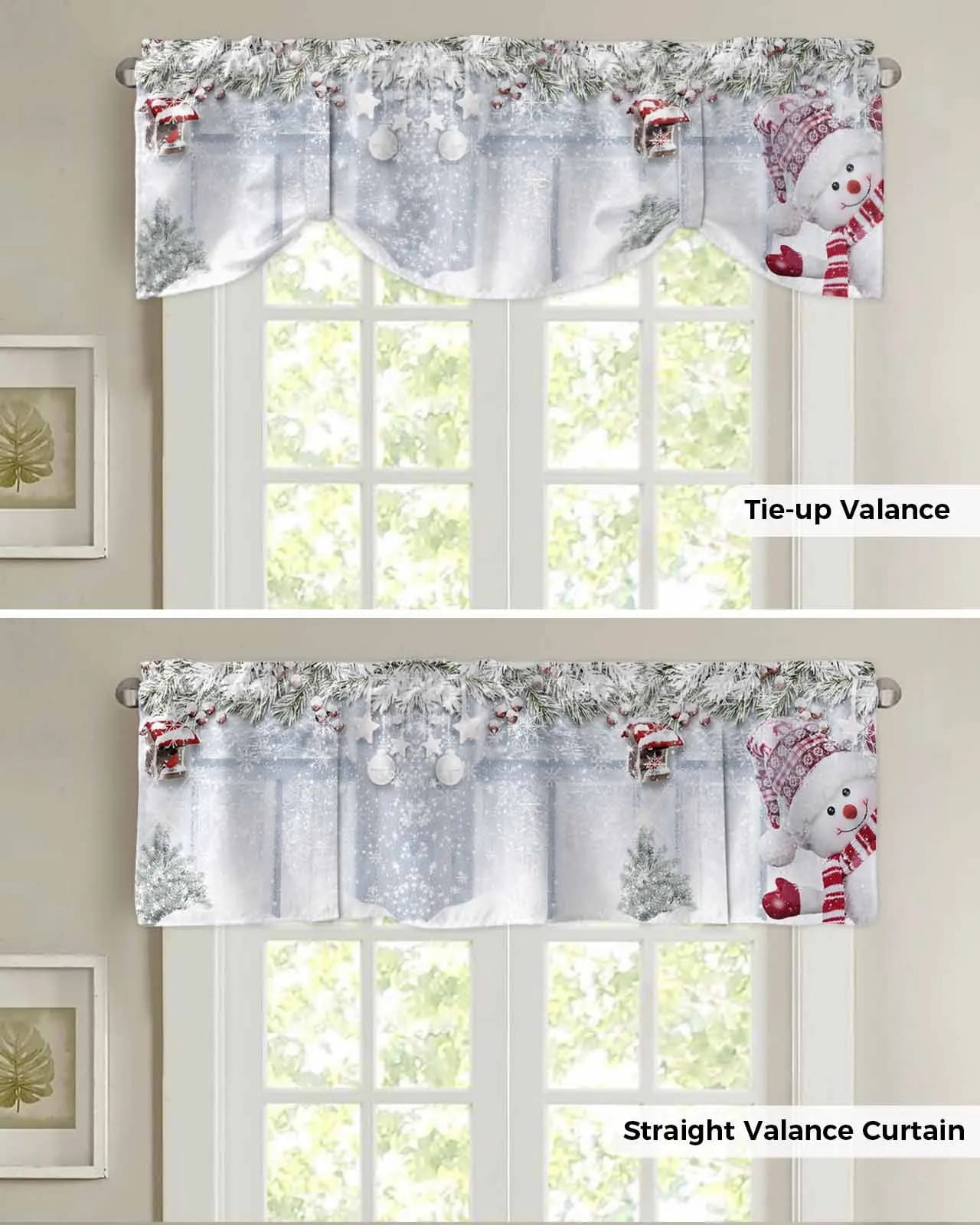 Tie Up Valance for Windows Christmas Snowflake Bird Snowman Window ...