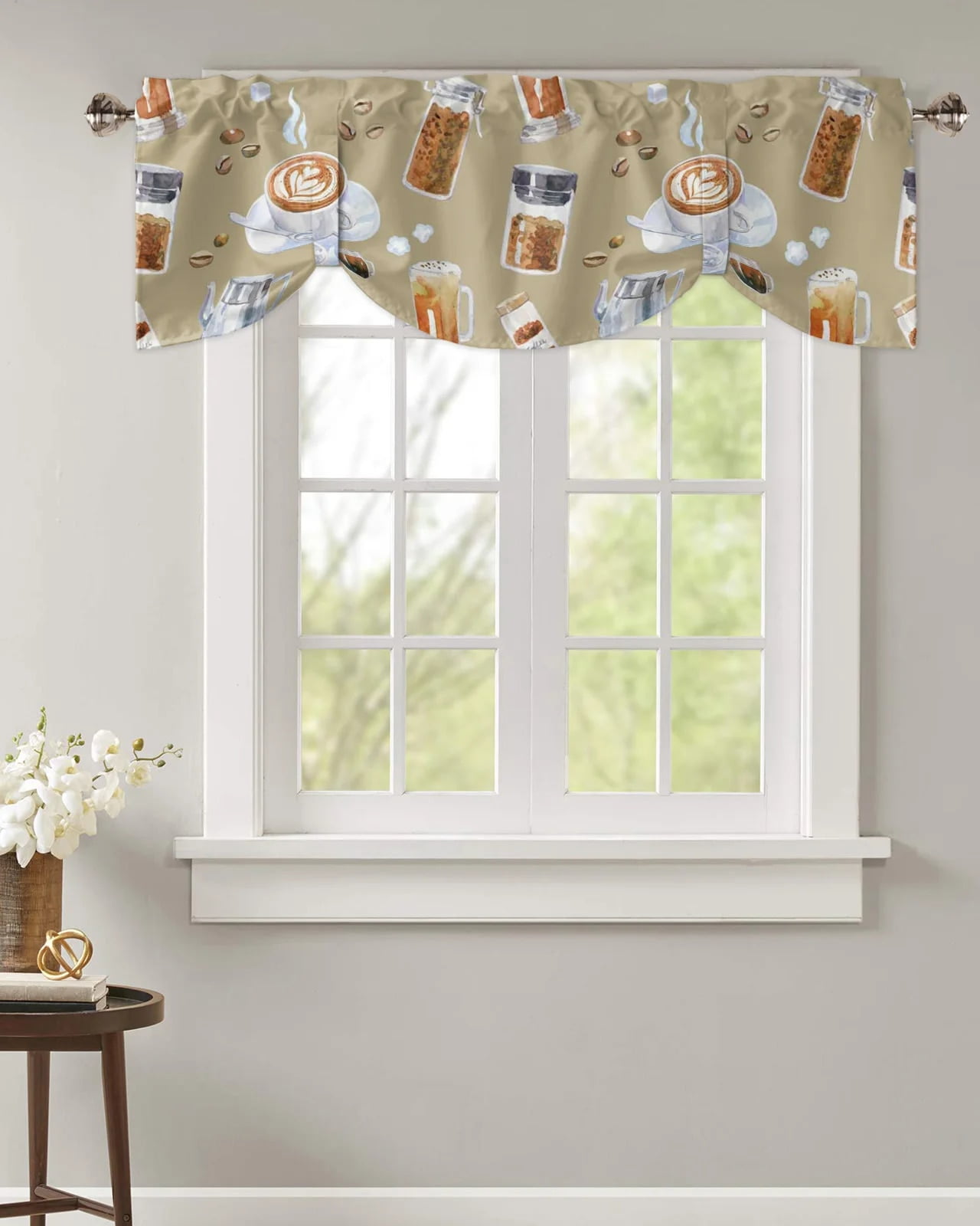 Tie Up Valance for Windows Coffee Cup Coffee Beans Window Valance ...