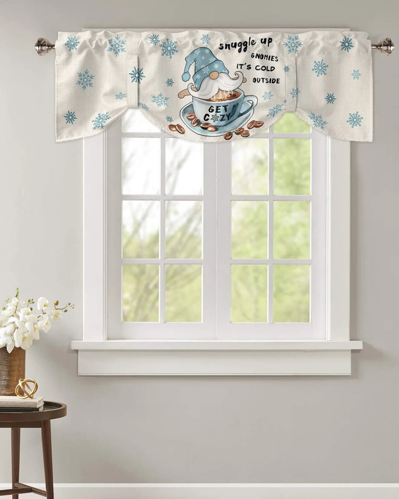Tie Up Valance for Windows Coffee Gnome Snowflake Winter Kitchen ...