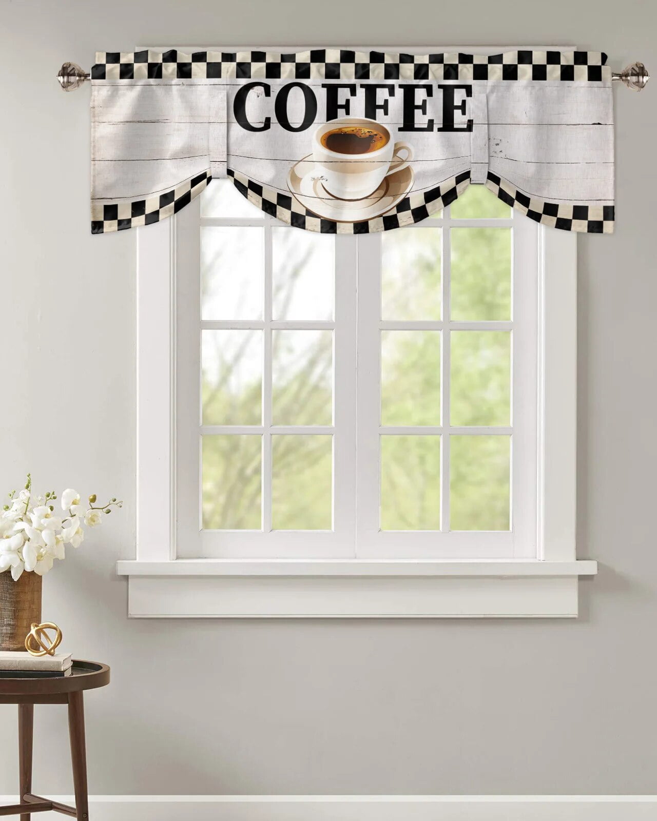 Tie Up Valance for Windows Coffee Retro Wood Grain Plaid Window Valance ...