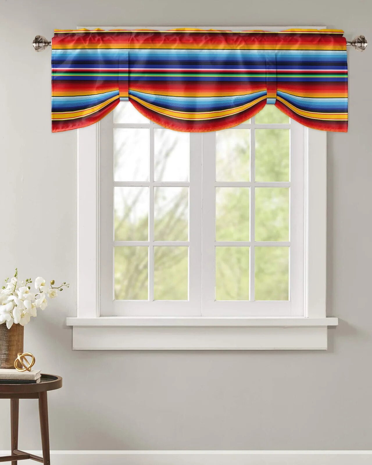 Tie Up Valance for Windows Colorful Mexican Stripes Small Curtain Rod ...