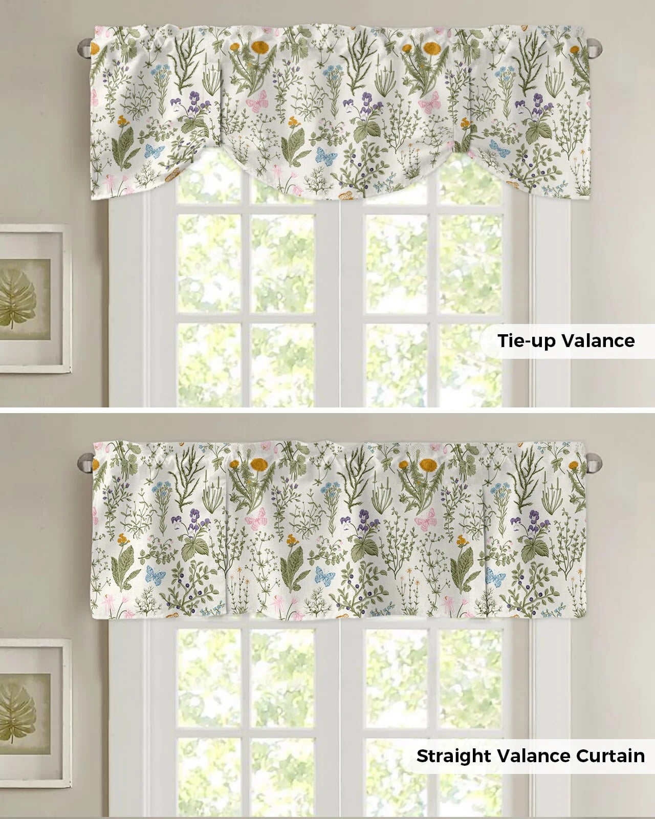 Tie Up Valance for Windows Daisy Flower Lavender Butterfly Kitchen ...