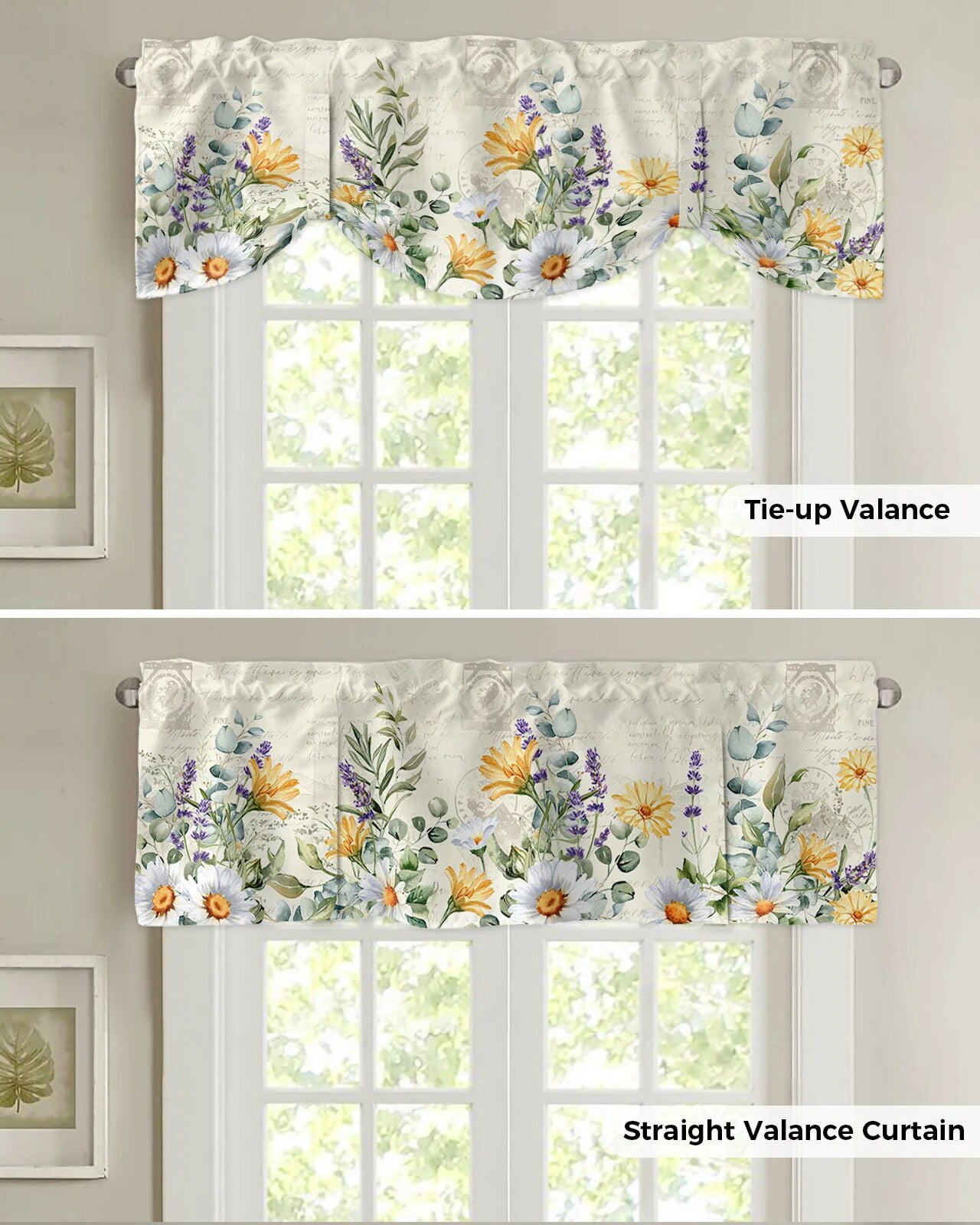 Tie Up Valance for Windows Daisy Flower Lavender Butterfly Kitchen ...