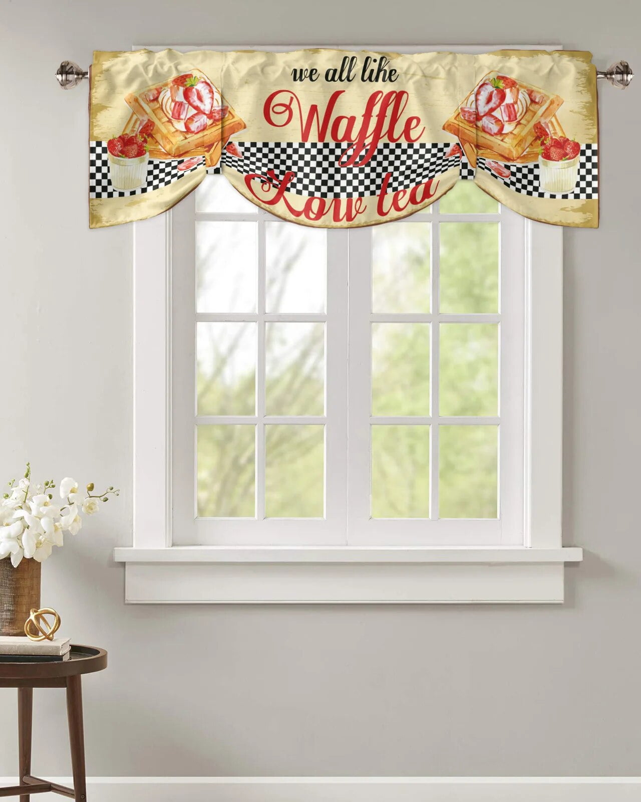 Tie Up Valance for Windows Dessert Waffle Strawberry Window Curtain ...
