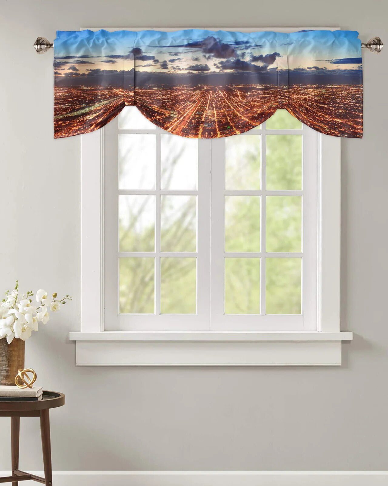 Tie Up Valance for Windows Dusk City Window Curtain Kitchen Cabinet ...