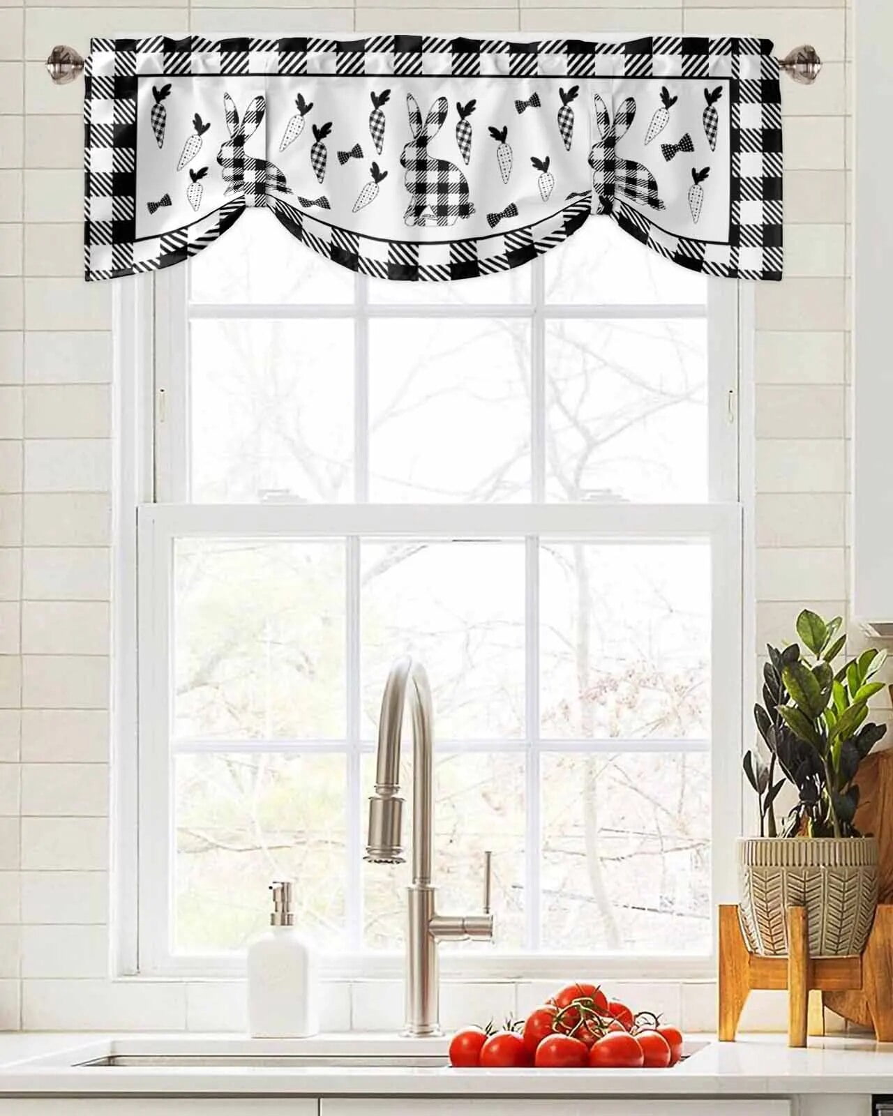 Tie Up Valance for Windows Easter Bunny Carrot Window Curtain Living ...