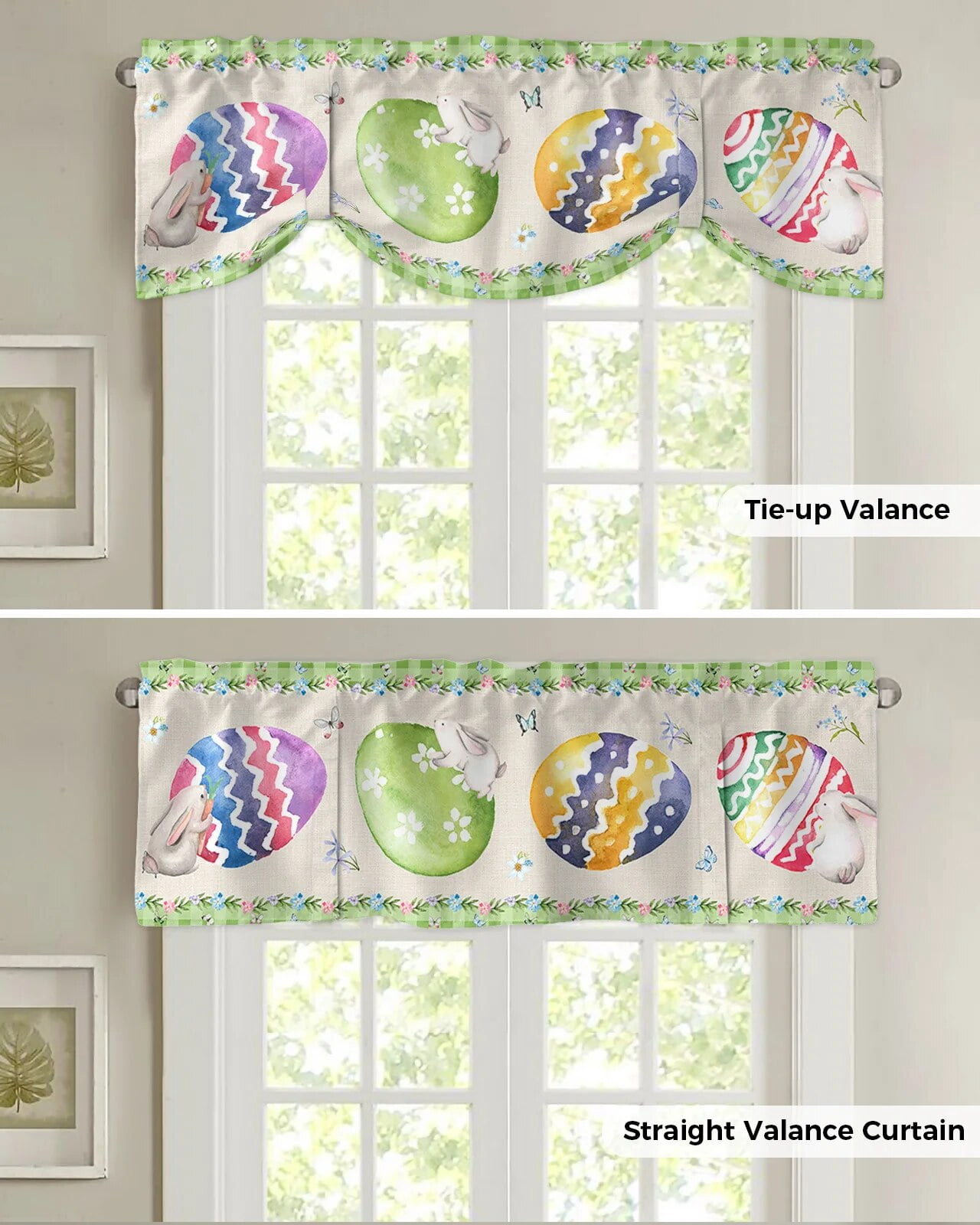 Tie Up Valance for Windows Easter Eggs Bird Flowers Window Curtain ...