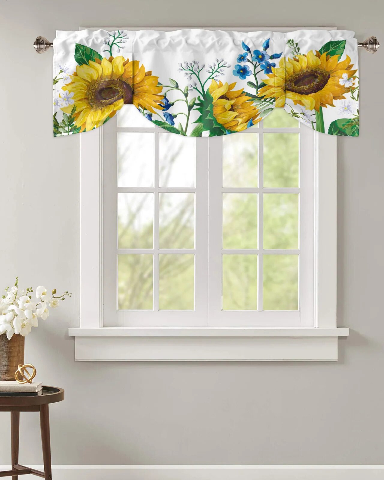 Tie Up Valance for Windows Farm Sunflower Plaid Window Curtain Kitchen ...