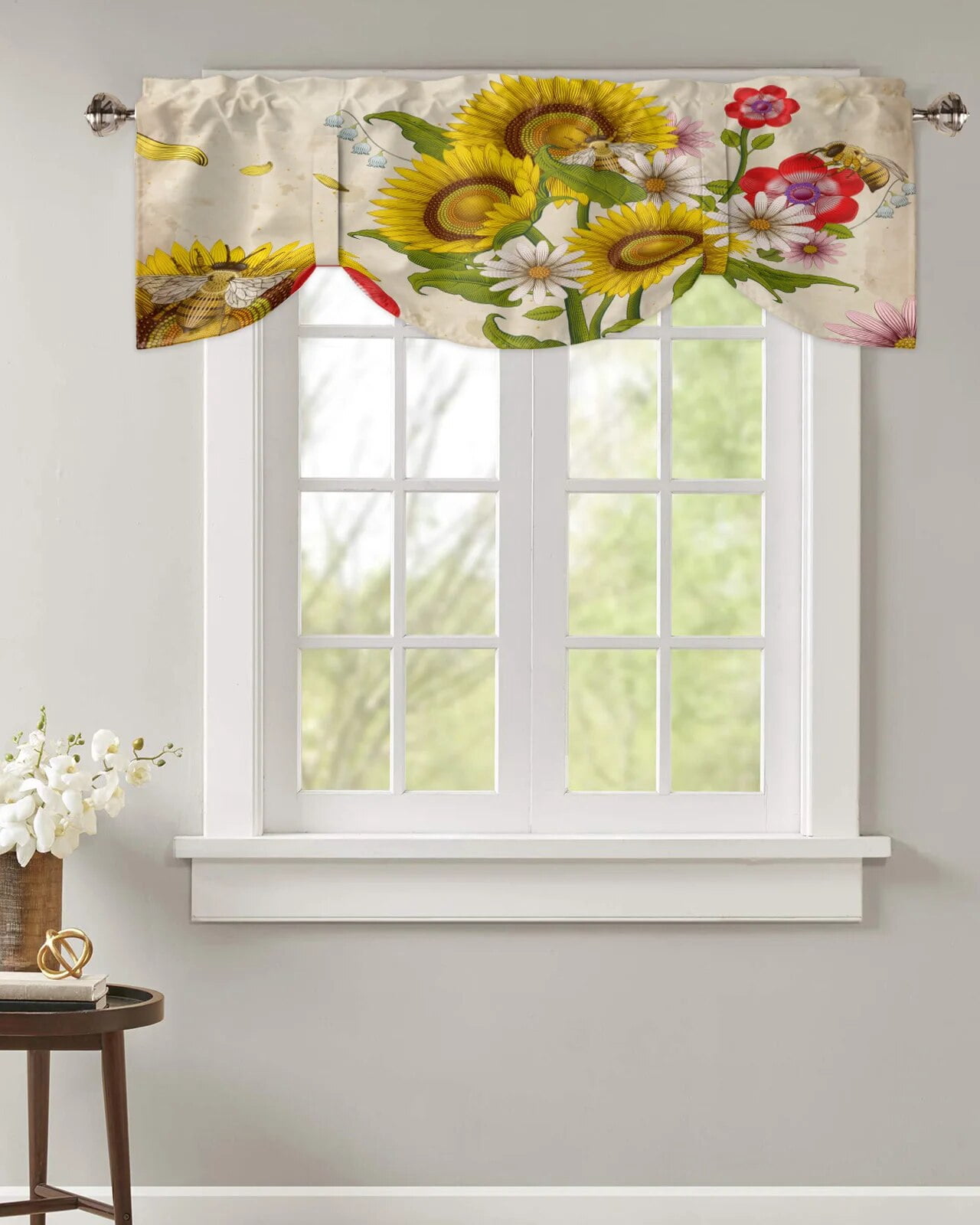 Tie Up Valance for Windows Farm Sunflower Plaid Window Curtain Kitchen ...