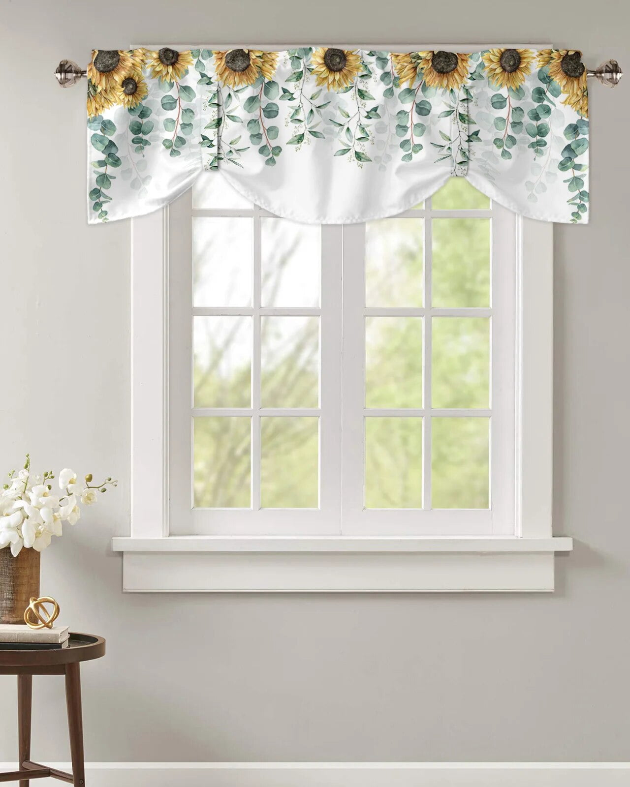 Tie Up Valance for Windows Farm Sunflower Plaid Window Curtain Kitchen ...