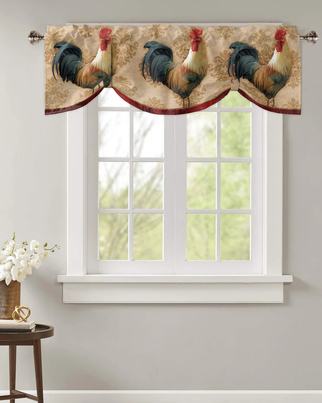 Tie Up Valance for Windows Farm Vintage Rooster Texture Window Valance ...