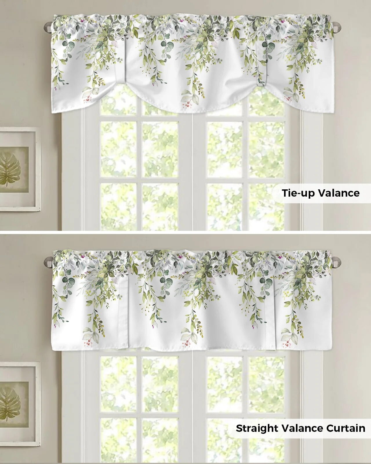Tie Up Valance for Windows Flower Leaf Line Hand Drawn Window Curtain ...