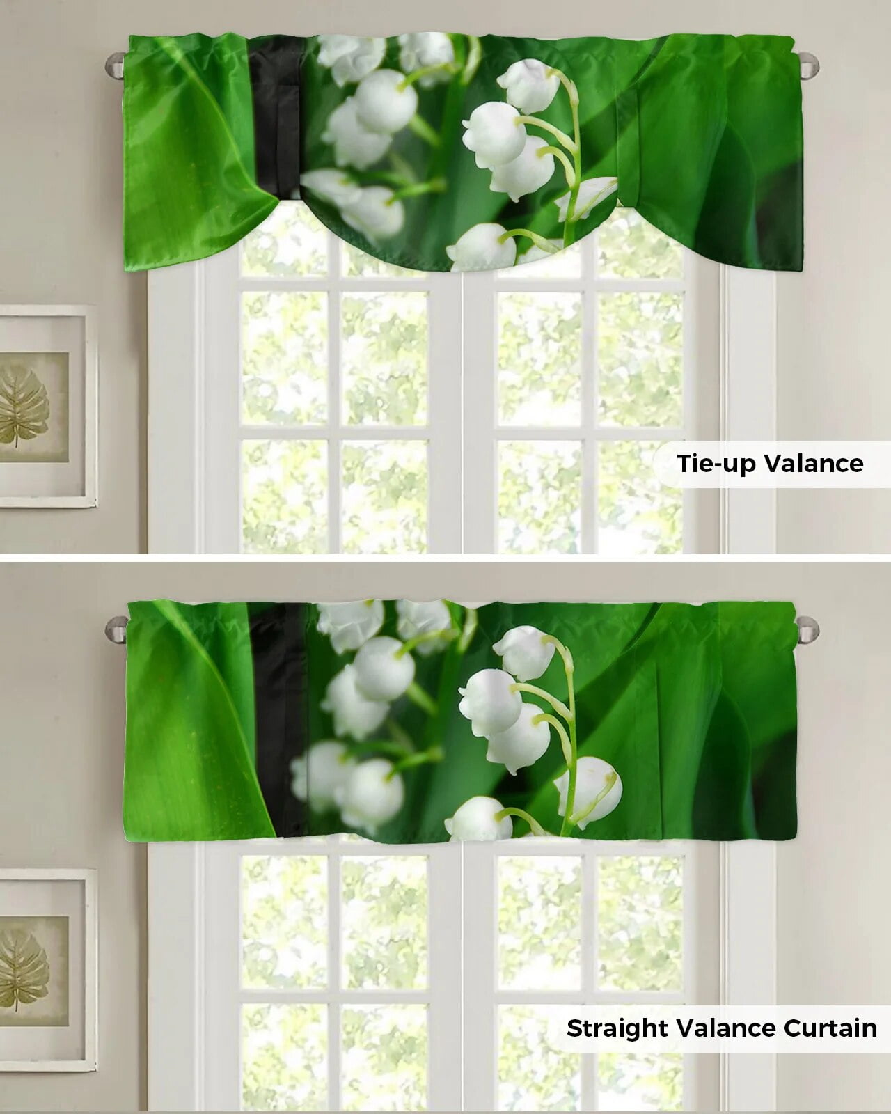Tie Up Valance for Windows Flower Leaf Line Hand Drawn Window Curtain ...