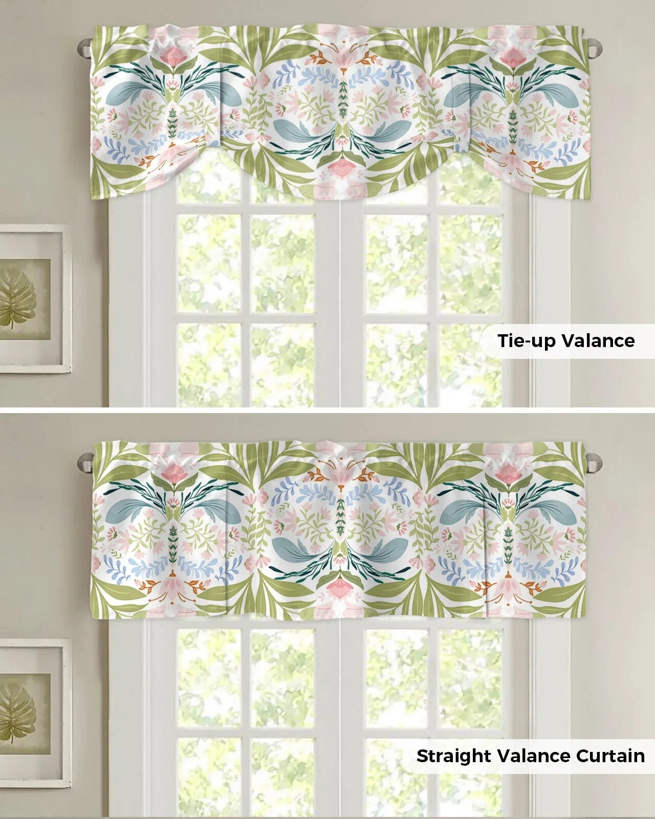 Tie Up Valance for Windows Flower Leaf Line Hand Drawn Window Curtain ...